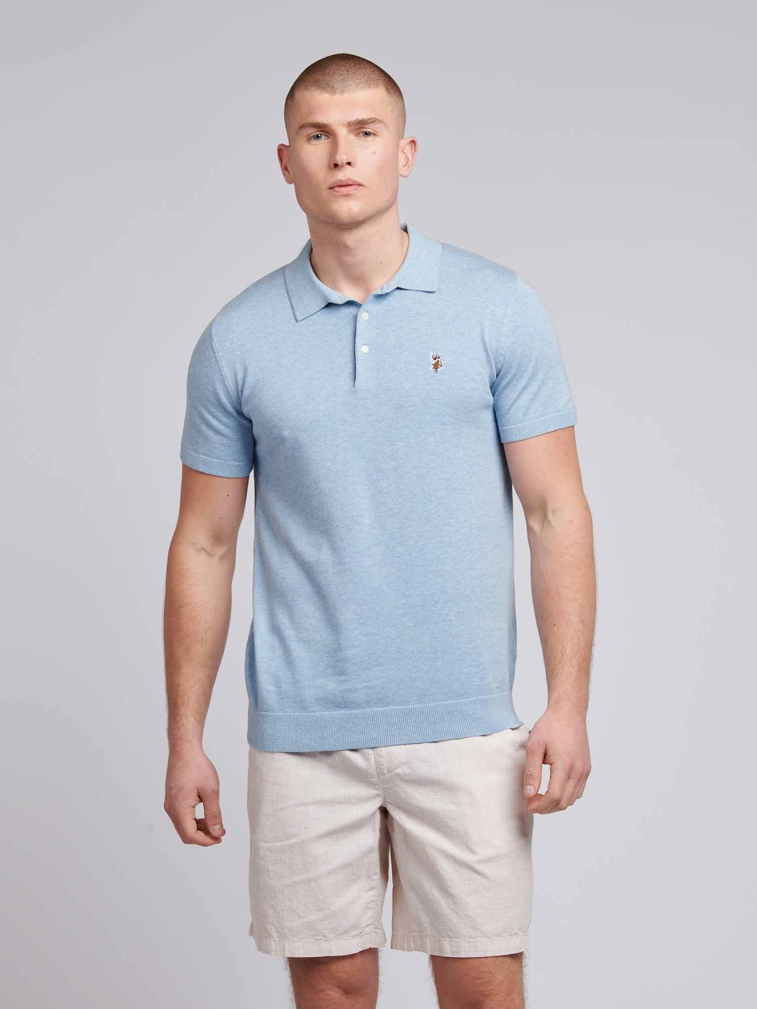 Mens Combed Cotton Polo Shirt Parisian Blue Marl / Multi Coloured DHM ...