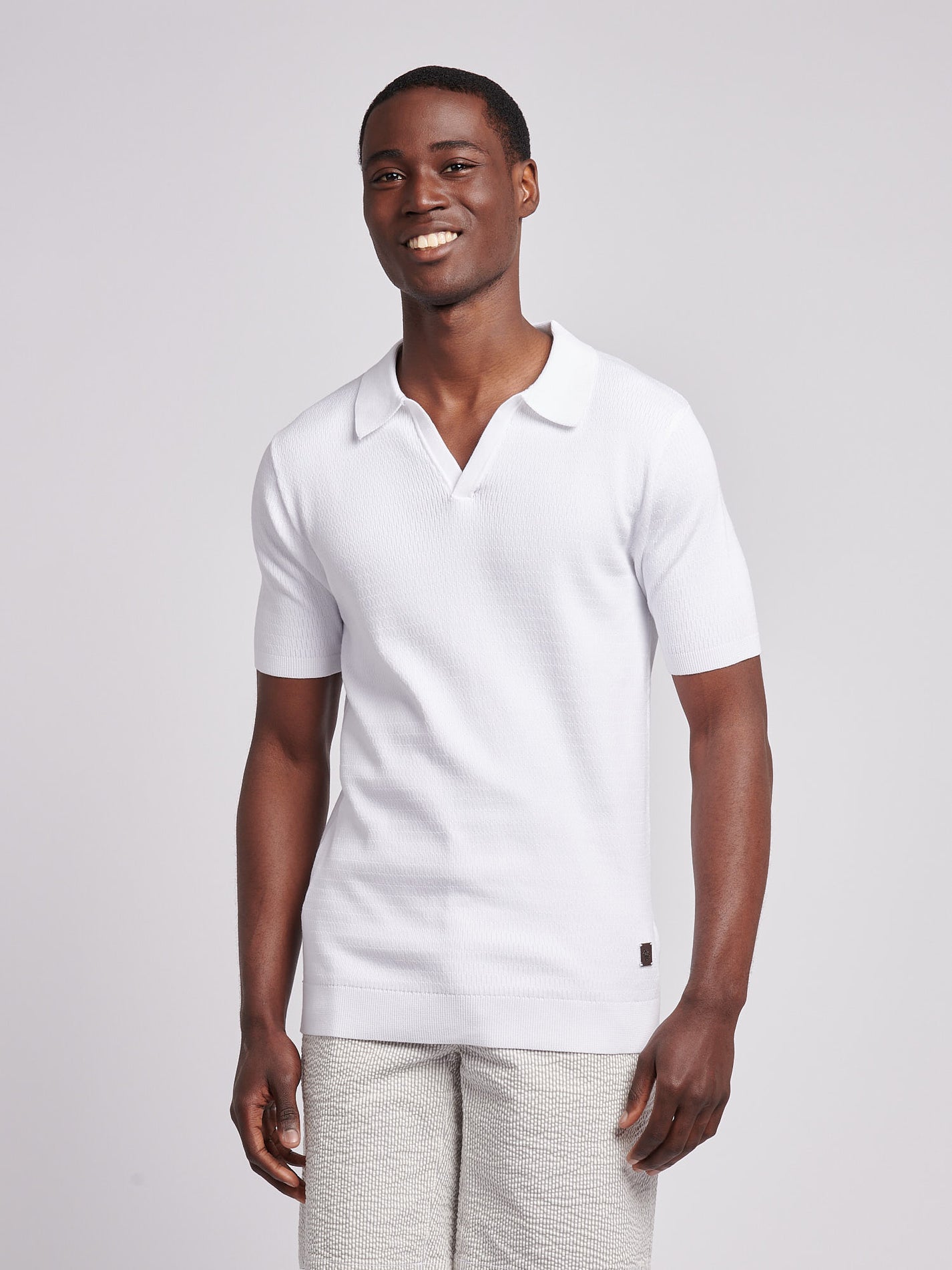 Mens Texture Open Collar Knit Polo Shirt in Bright White – U.S. Polo ...