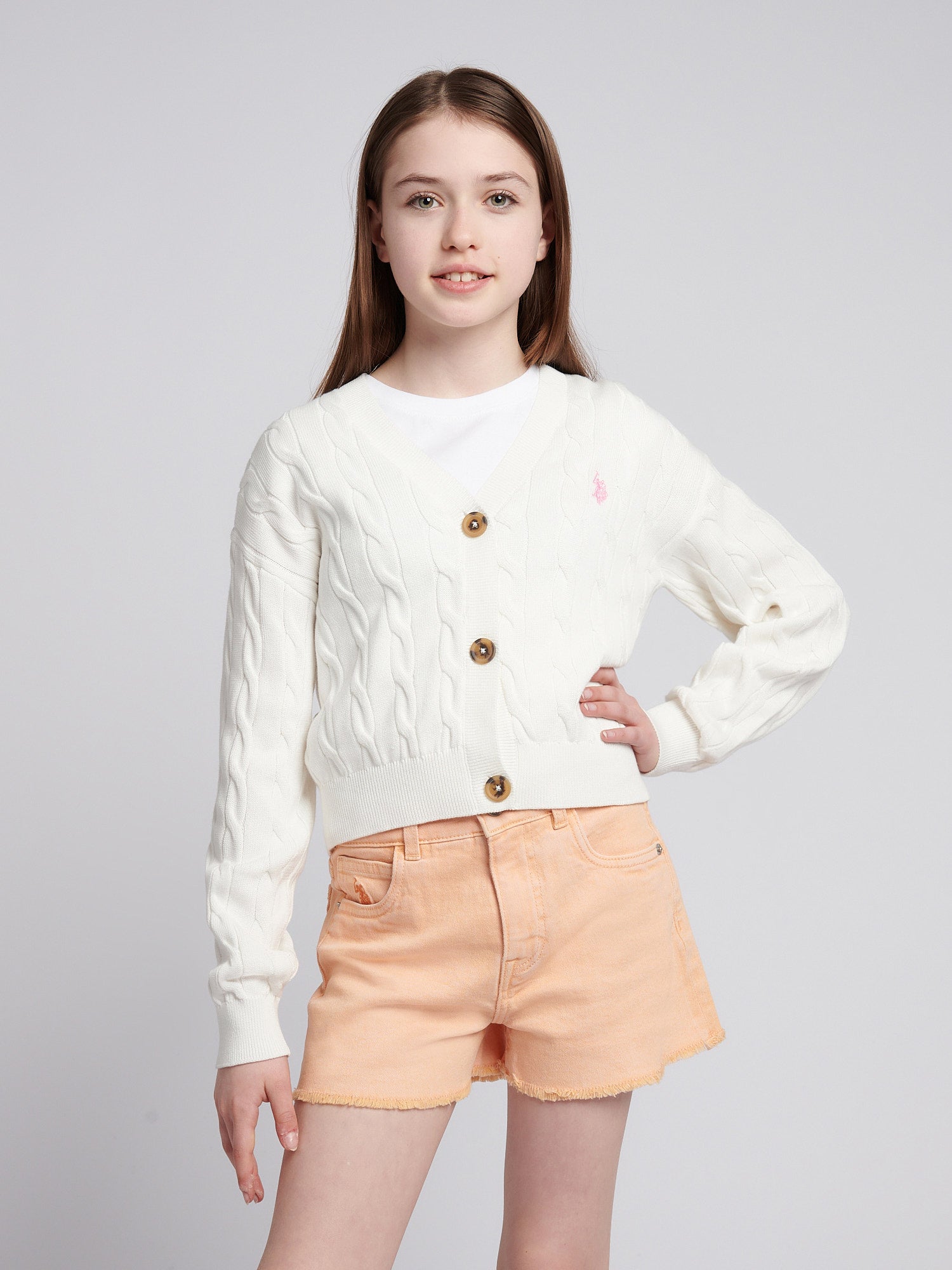 Girls Cable Knit Cardigan Marshmallow – U.S. Polo Assn. Australia
